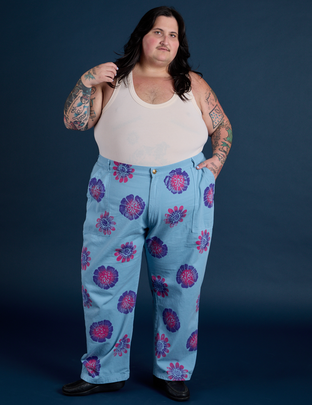 Floral Painted Work Pants - Blue – BIG BUD PRESS